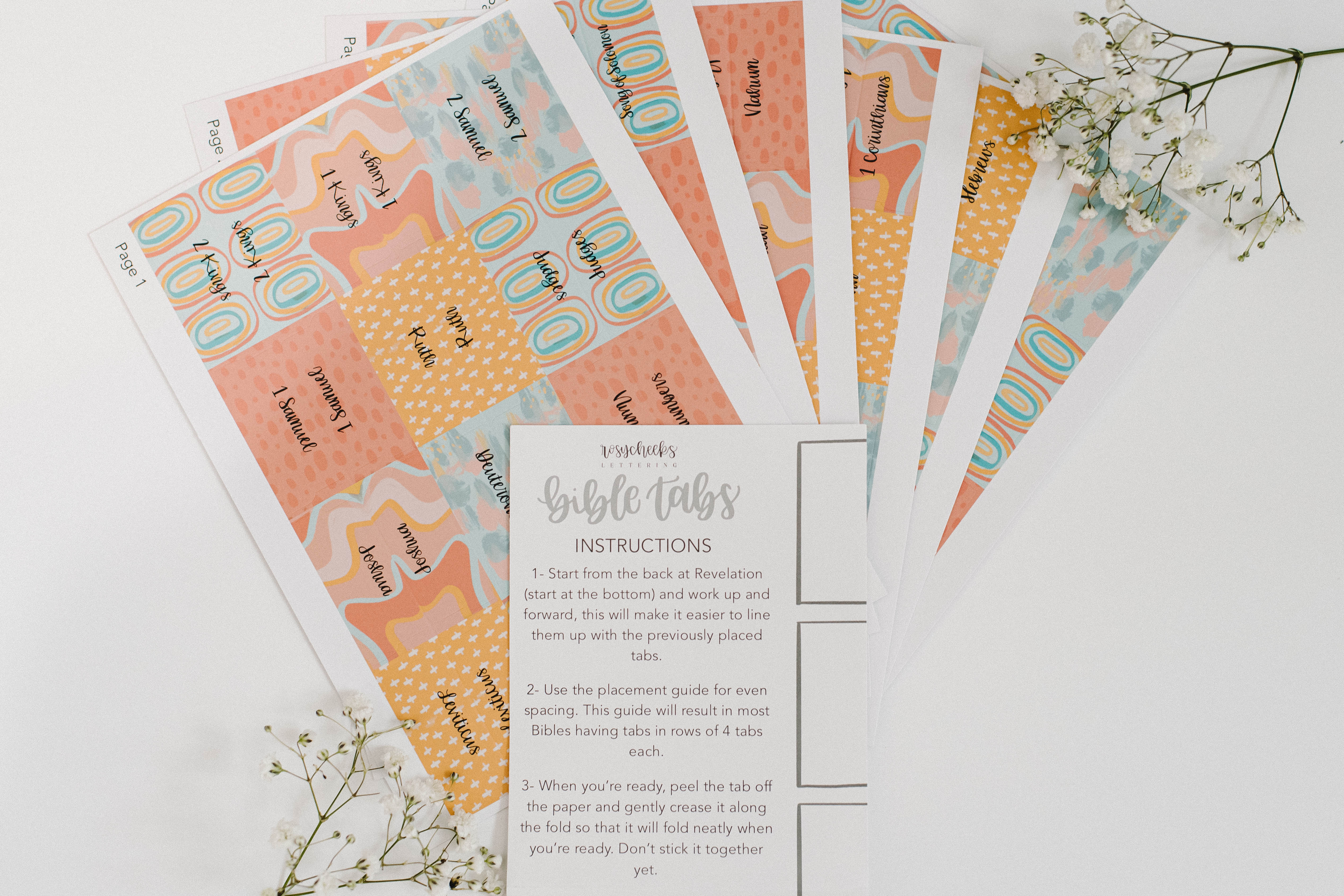 Bible Tabs – bright coral boho 66 Books of the Bible - Rosycheeks Lettering